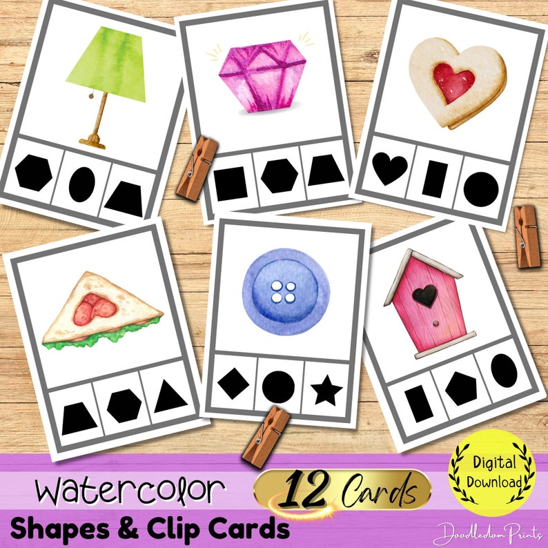 Montessori 2D Shape Clip Cards, Printable Toddler Matching Activity ...