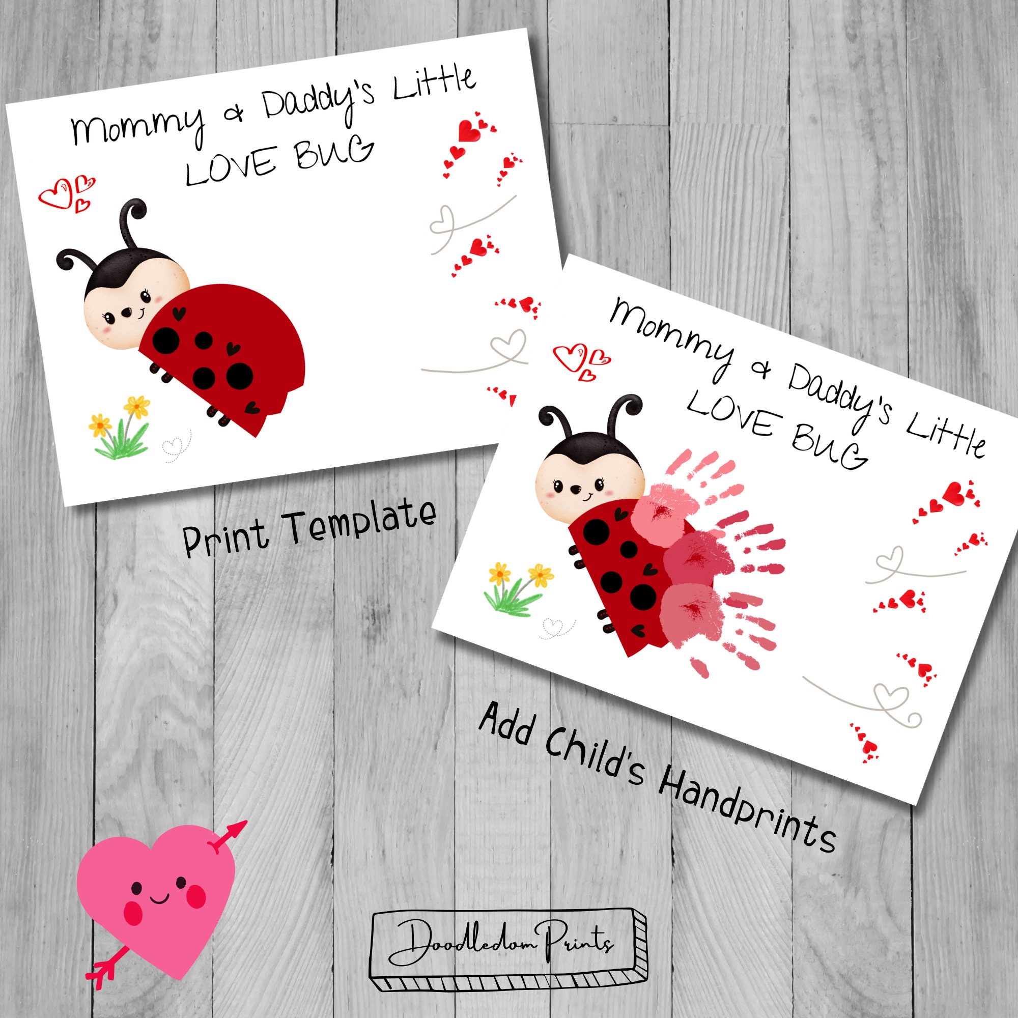 Valentines Day Handprint Craft, Baby Handprint Art Printable, Toddler ...
