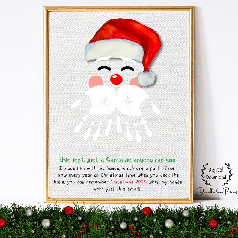 Christmas Printable Santa Handprint Art, Santa Claus DIY Craft, DIY ...