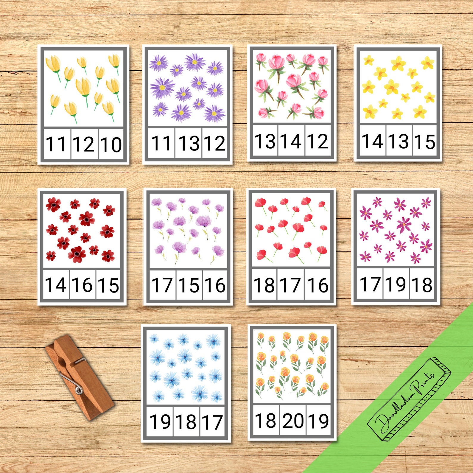 SPRING FLOWER Count and Clip Cards 1-20, Montessori Printable Material ...