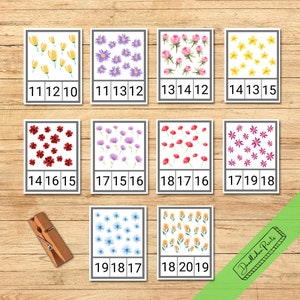 SPRING FLOWER Count and Clip Cards 1-20, Montessori Printable Material ...