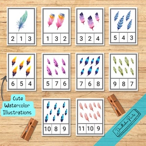 FEATHERS Count and Clip Cards 1-20, Toddler Summer Number Activity ...