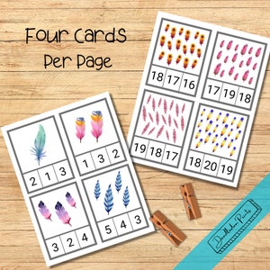 FEATHERS Count and Clip Cards 1-20, Toddler Summer Number Activity ...