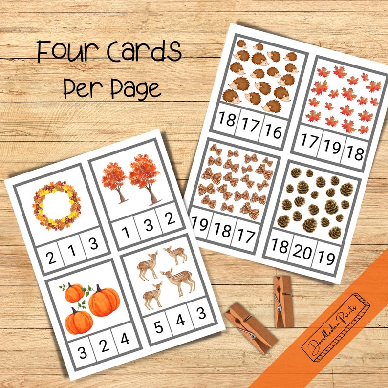 FALL Montessori Count and Clip Cards (1-20), Preschool Educational PDF ...