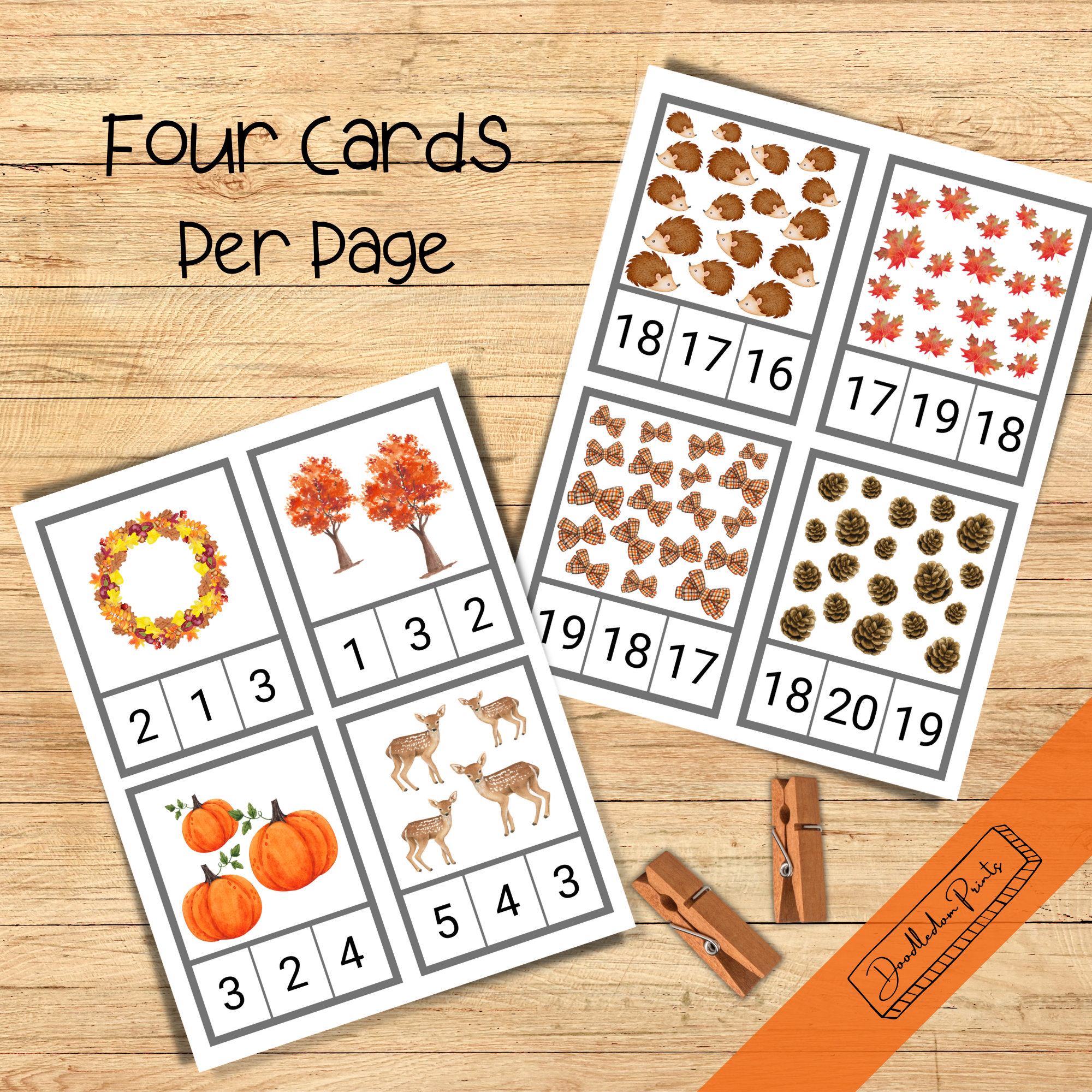 FALL Montessori Count and Clip Cards (1-20), Preschool Educational PDF ...