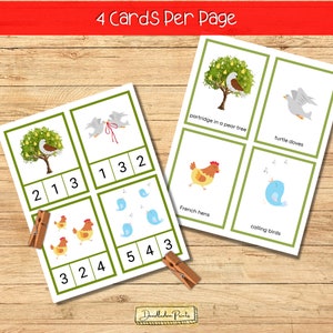 12 Days of Christmas Count and Clip Cards Xmas Flashcards, Printable ...