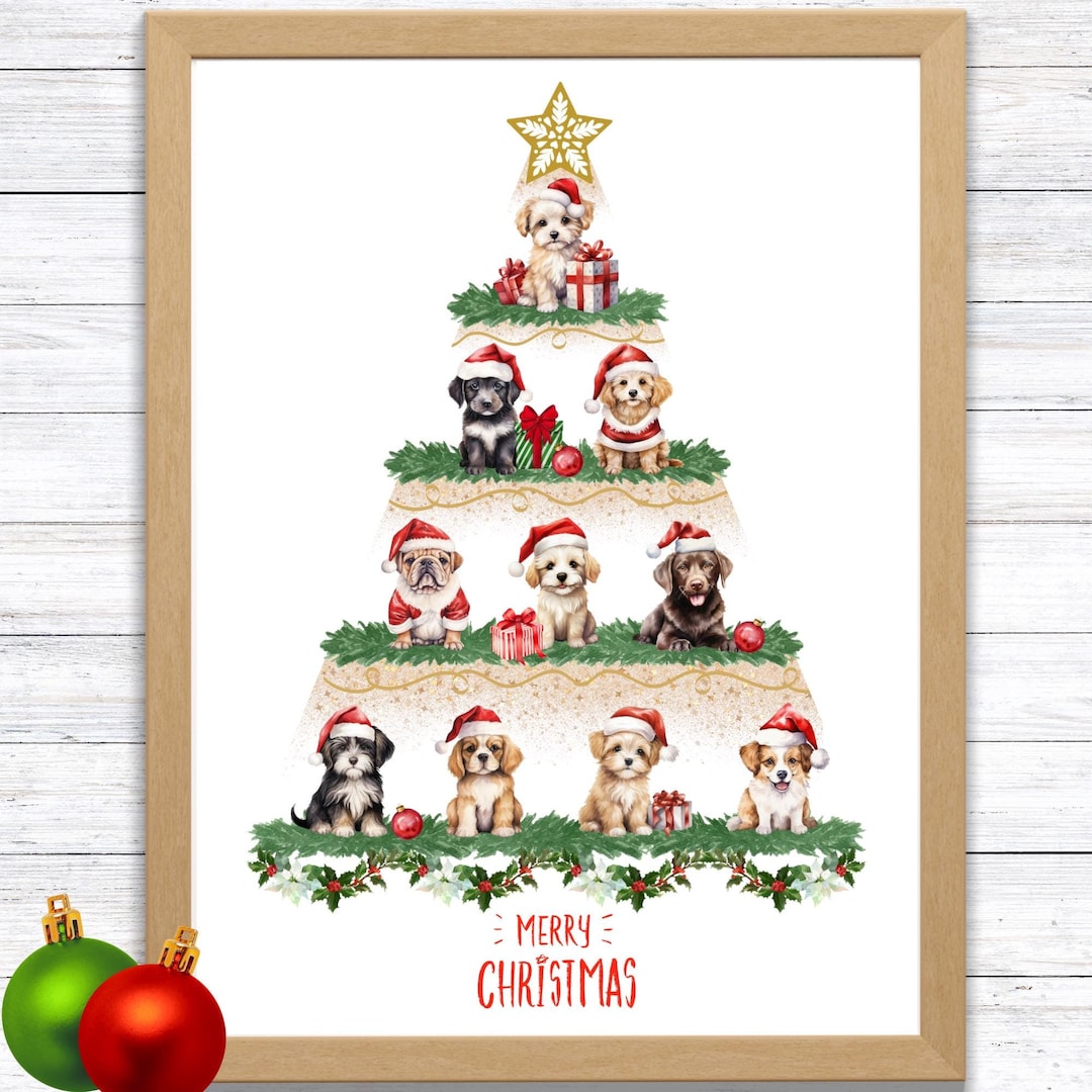 Christmas Tree Dogs Printable Wall Art, Christmas Puppy Holiday Home ...