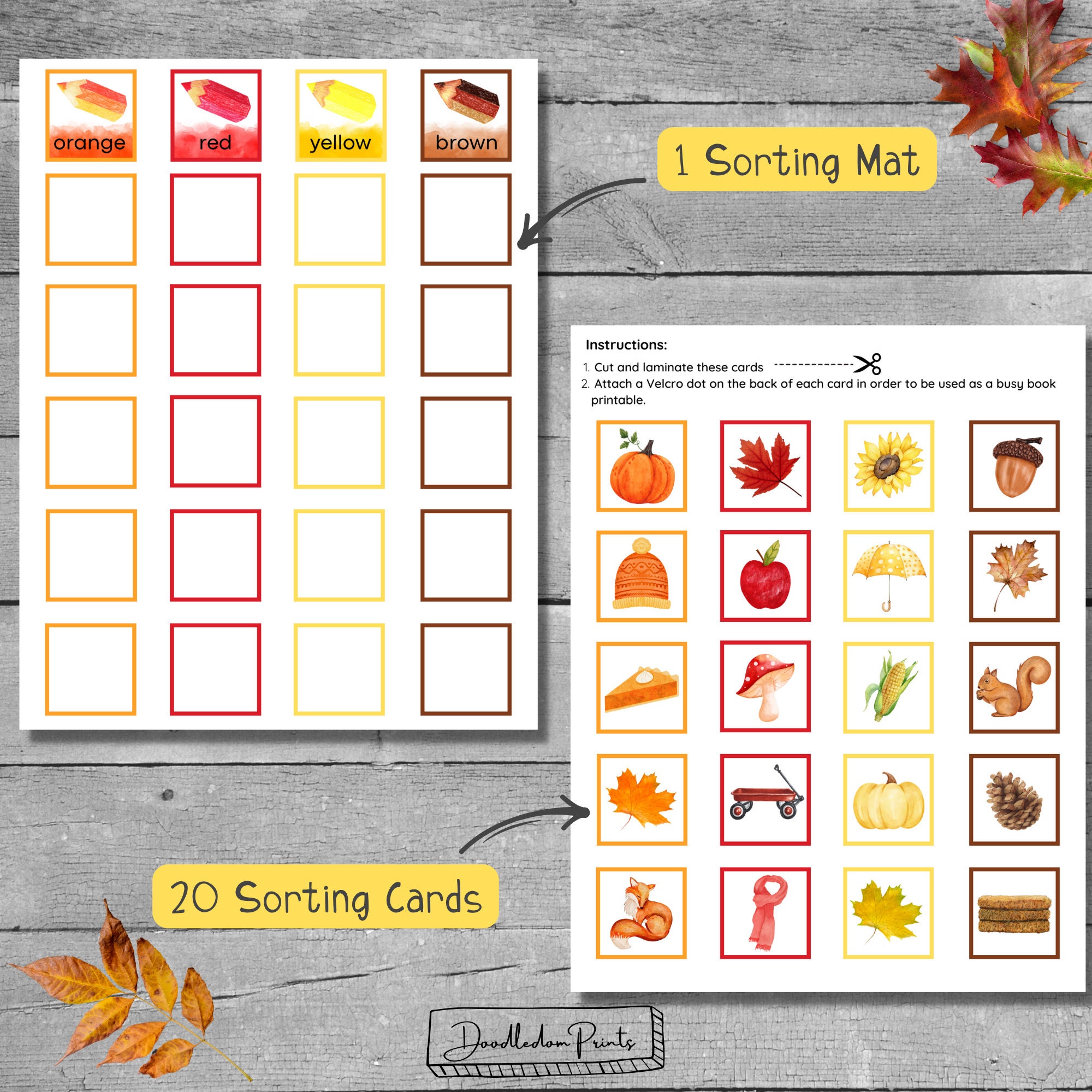 Fall Preschool Color Sorting Matching Game, Fall Printable Toddler ...