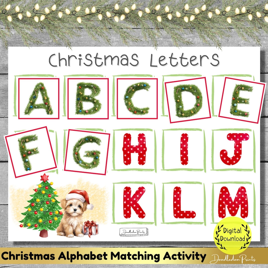 Christmas Alphabet Matching Printable Activity Toddler Preschooler Kids ...