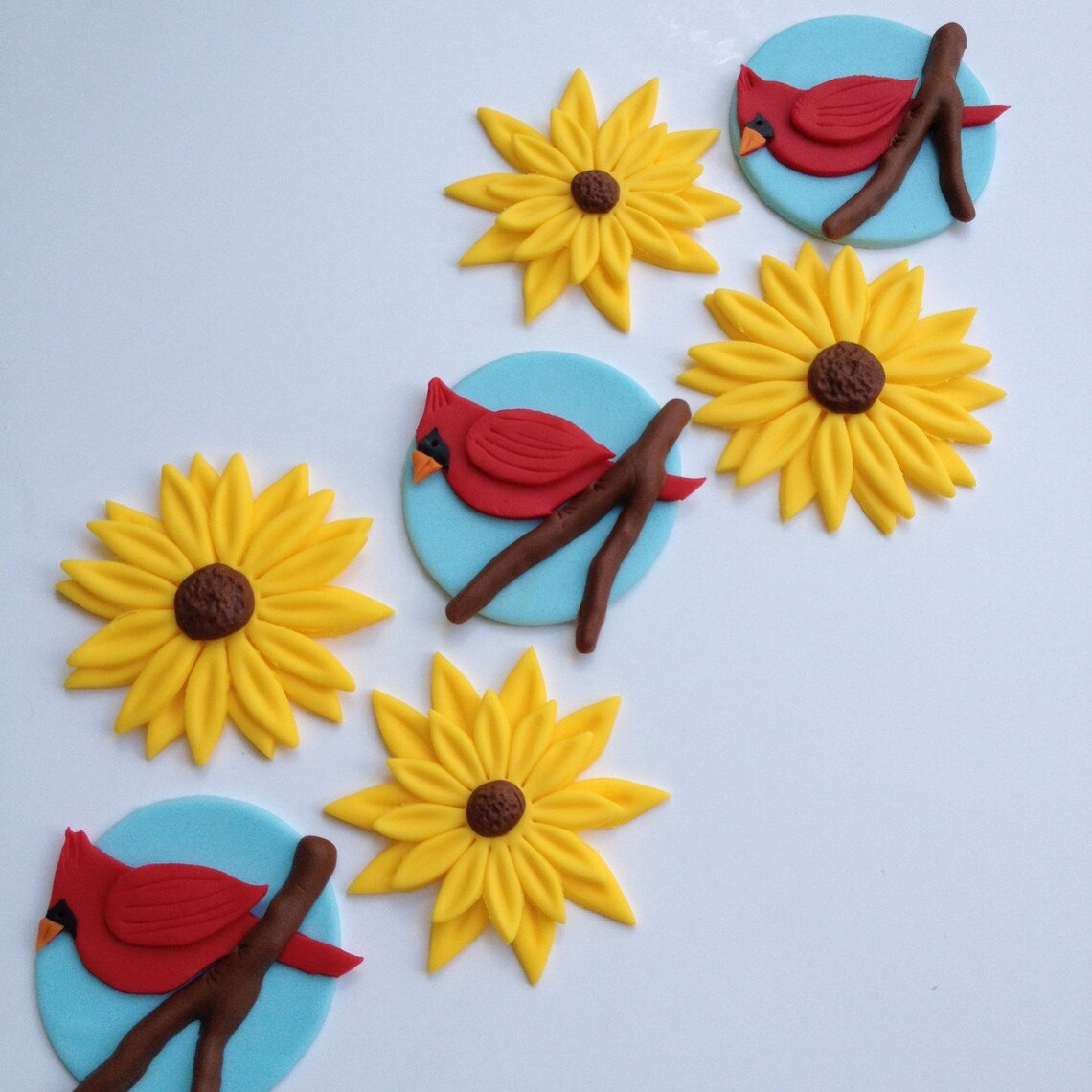 Cardinals and Sunflowers.. Handmade Edible Fondant Cupcake - Etsy