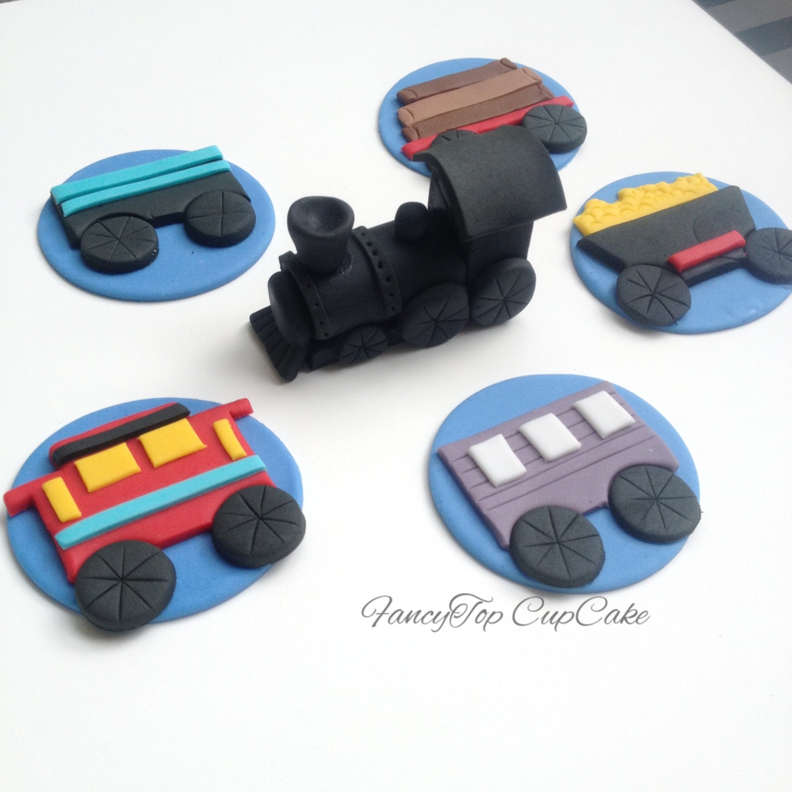Train Fondant Cupcake Toppers set of 6 Made by - Etsy