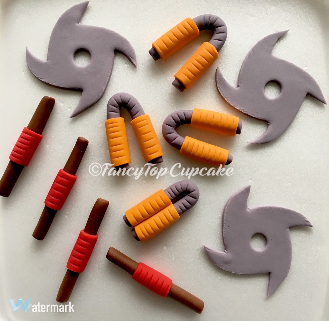 Qty. 12 Handmade Edible Fondant Nunchucks, Bow Staff and Blades Are a ...