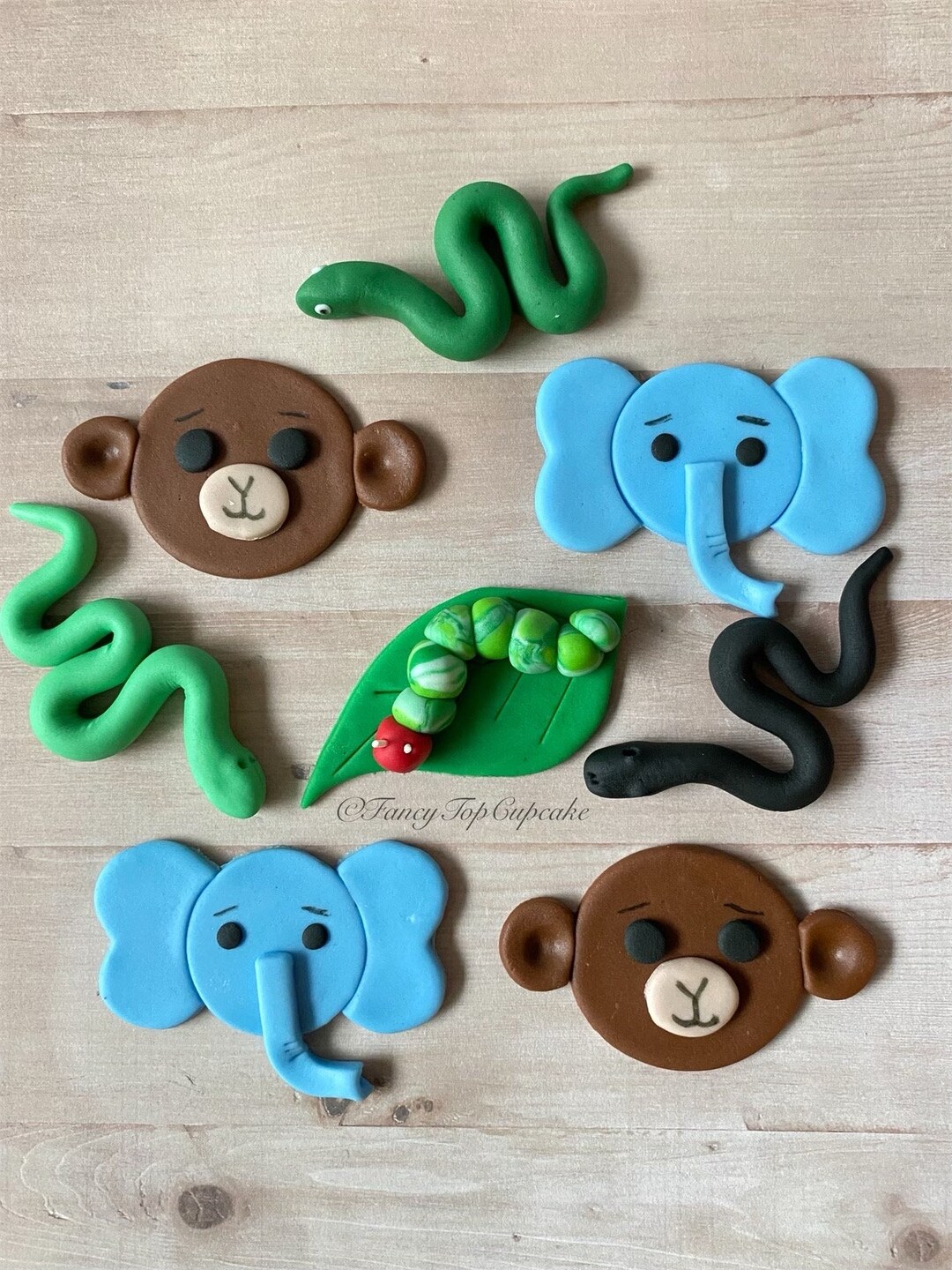 6 Jungle/safari Animals Handmade Edible Fondant Cupcake Toppers Made by ...