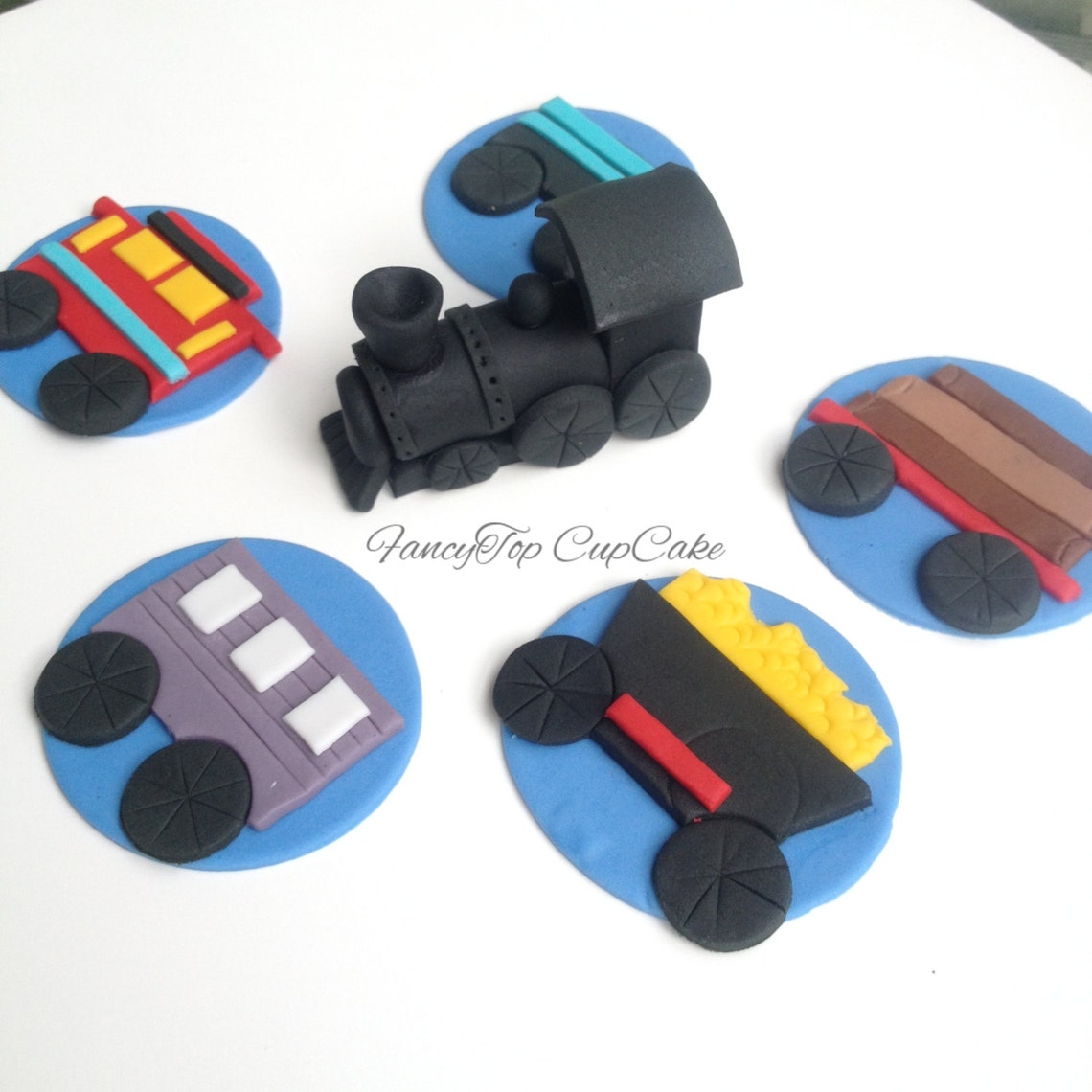 Train Fondant Cupcake Toppers set of 6 Made by - Etsy