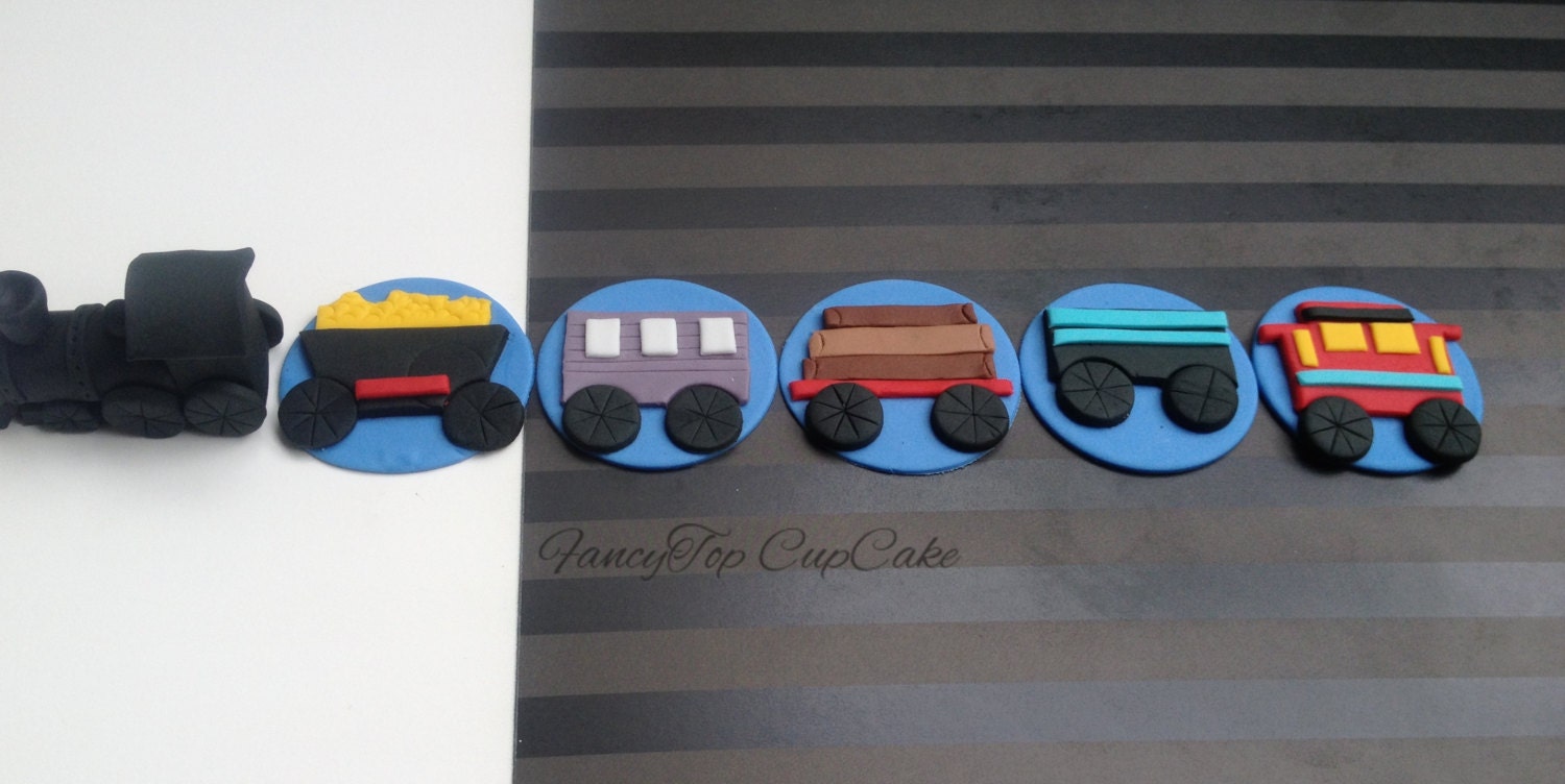 Train Fondant Cupcake Toppers set of 6 Made by - Etsy