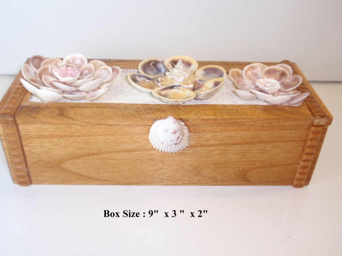 Wooden Box Decorated W/ Sea Shells and Sand. 100 % Handmade | Etsy