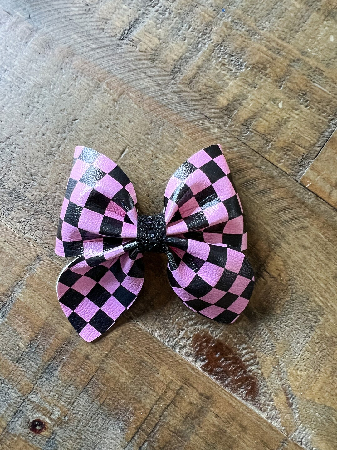 Retro Checker Print Pink and Black With Black Glitter Hair Bow Sailor ...