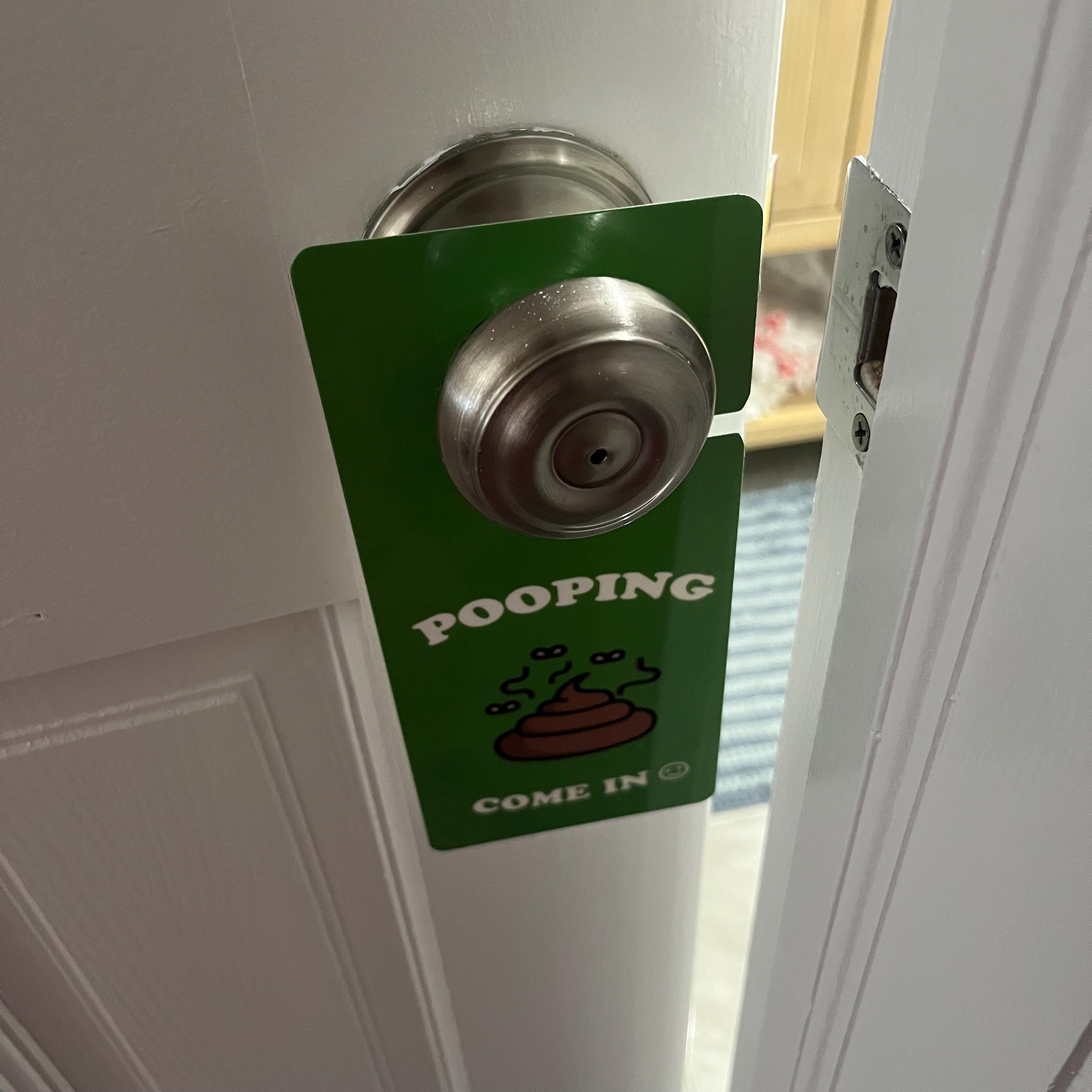 Funny Pooping Come in Door Hanger Bathroom Occupied Sign Tag Gag Gift ...