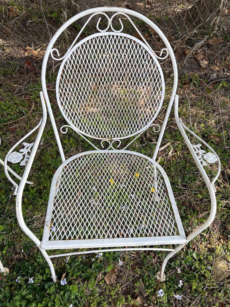 Vintage Pair of Wrought Iron Mesh Garden Armchairs Stackable - Etsy