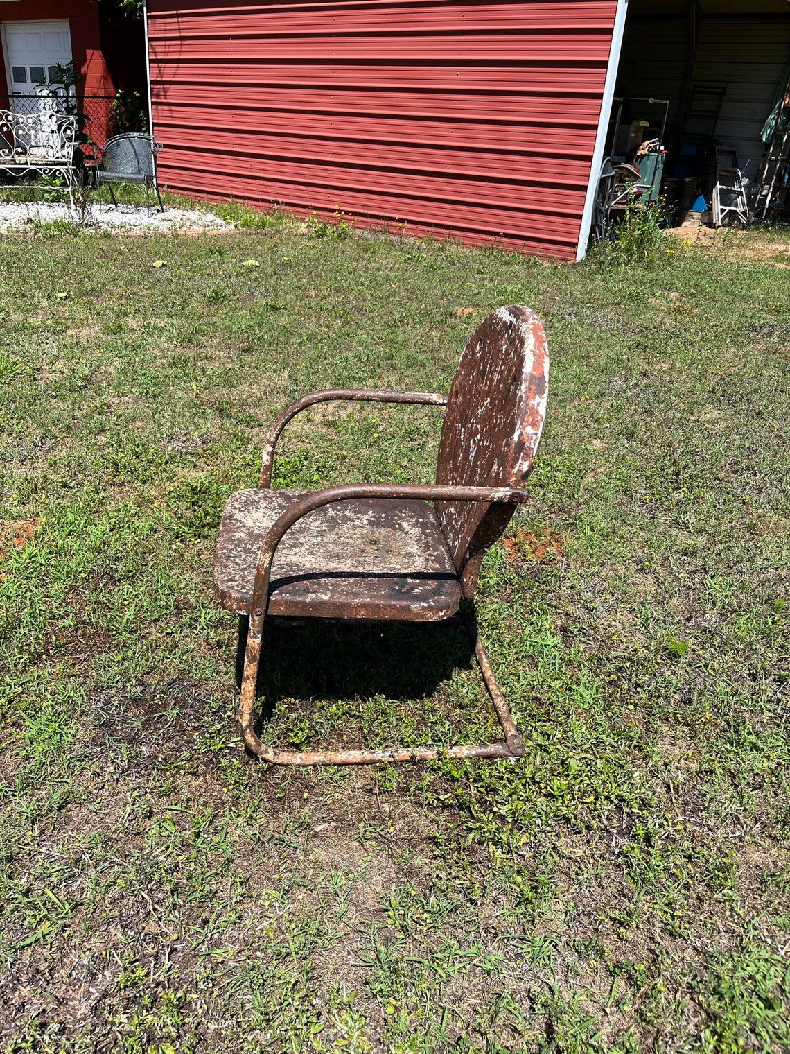 Vintage Weathered Metal Motel Patio Chair Rustic Cantilevered - Etsy