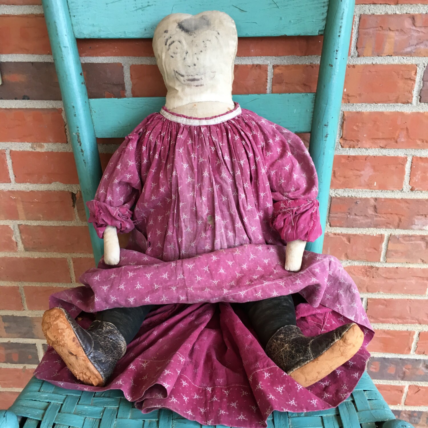 Early Antique Big Rag Cloth Doll Pink Calico Dress 22 - Etsy