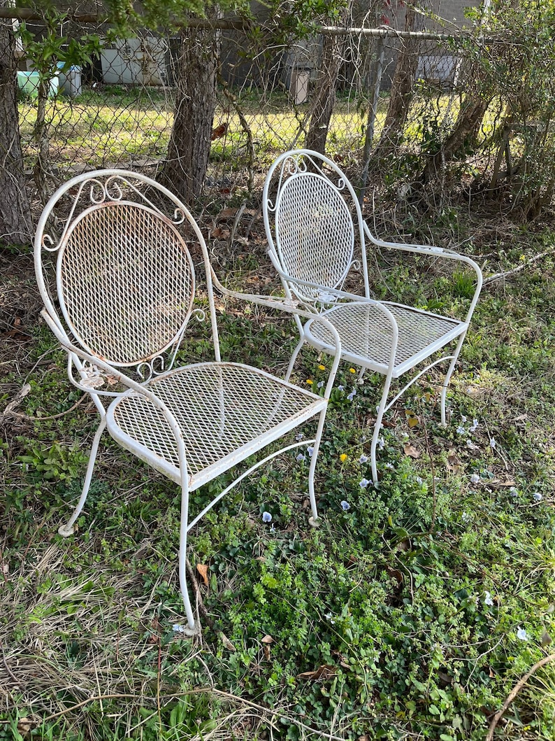 Vintage Pair of Wrought Iron Mesh Garden Armchairs Stackable - Etsy
