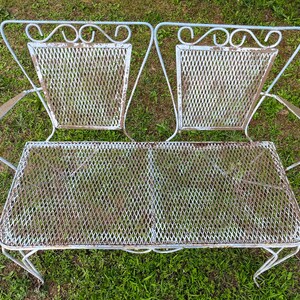 Vintage Wrought Iron and Mesh Bench - Etsy