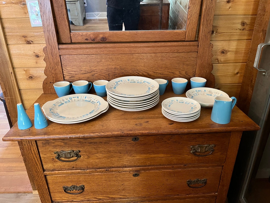Vintage Set of Blue Heaven by Royal China Mid Century Atomic Dinnerware ...