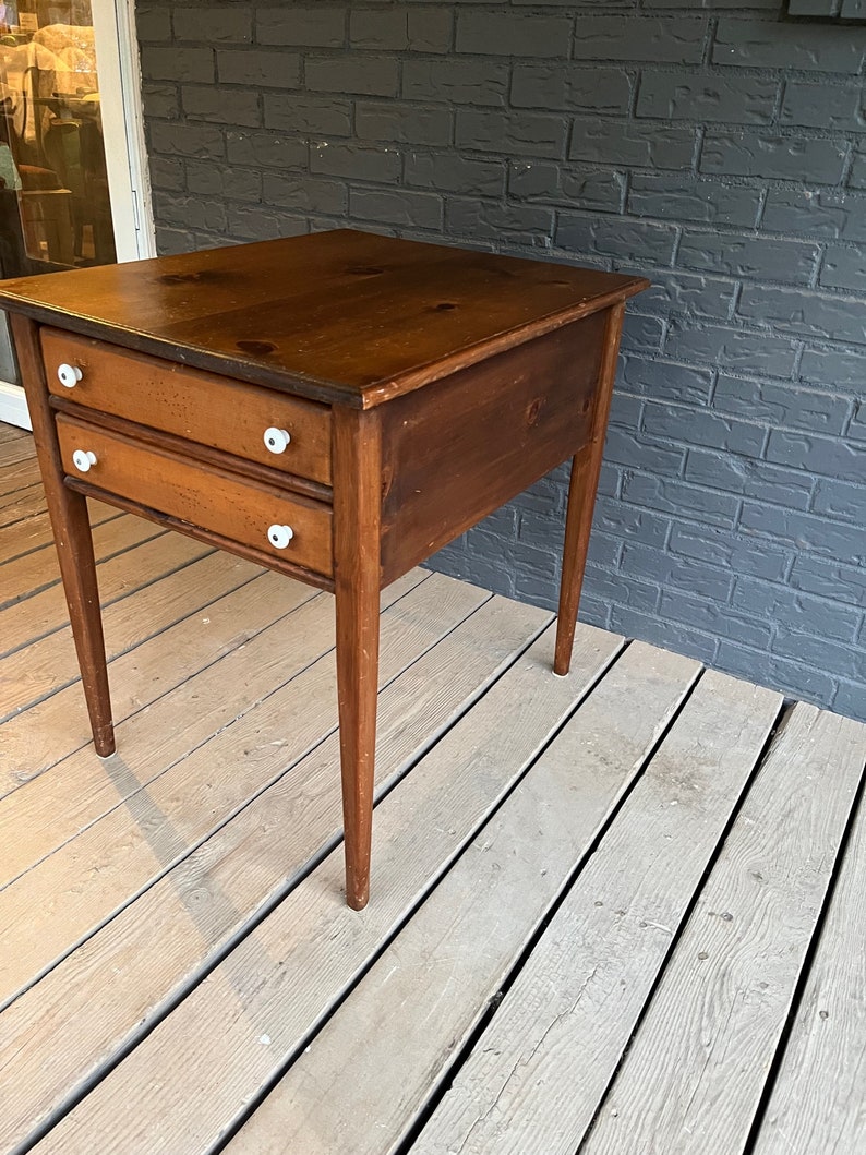 Vintage Antique Pine Wood Two Drawer Stand Side Table - Etsy