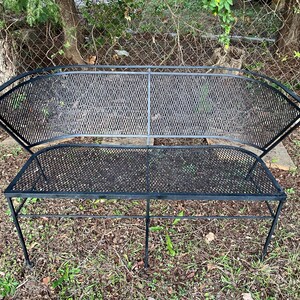 Vintage Wrought Iron and Mesh Bench and Coffee Table Salterini Style - Etsy