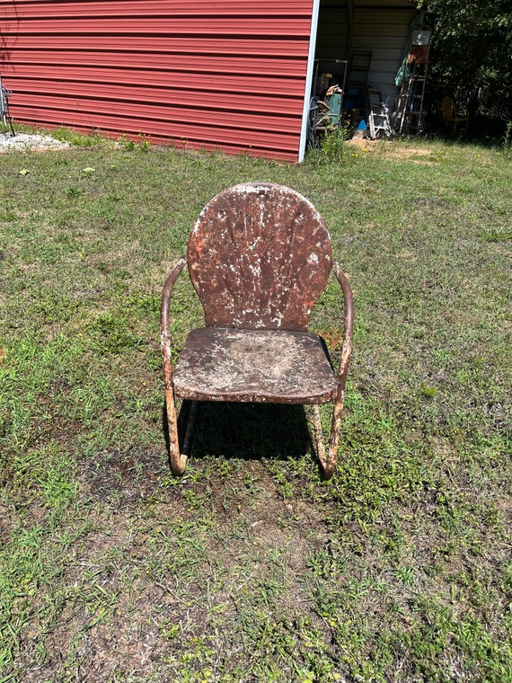 Vintage Weathered Metal Motel Patio Chair Rustic Cantilevered - Etsy