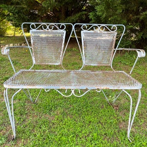 Vintage Wrought Iron and Mesh Bench - Etsy