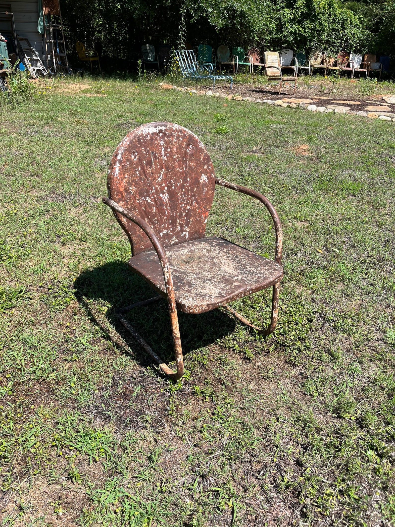 Vintage Weathered Metal Motel Patio Chair Rustic Cantilevered - Etsy