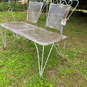 Vintage Wrought Iron and Mesh Bench - Etsy