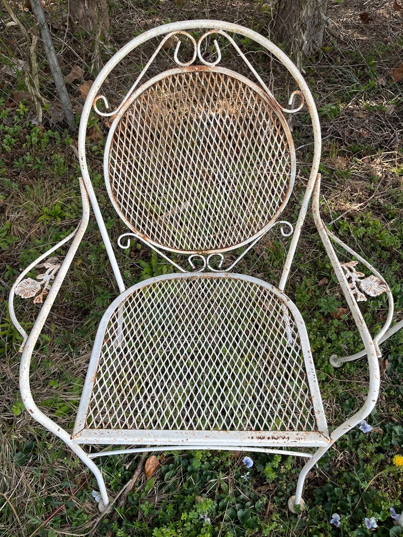 Vintage Pair of Wrought Iron Mesh Garden Armchairs Stackable - Etsy
