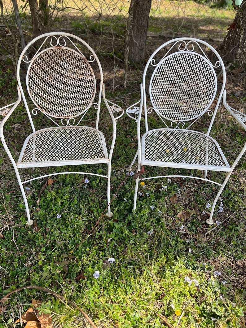 Vintage Pair of Wrought Iron Mesh Garden Armchairs Stackable - Etsy