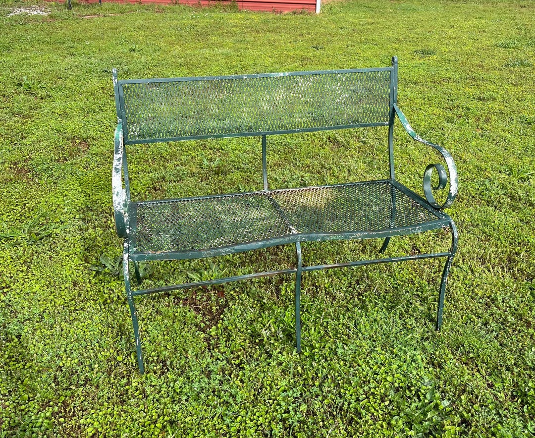 Vintage Wrought Iron and Mesh Two Seater Molded Bench - Etsy