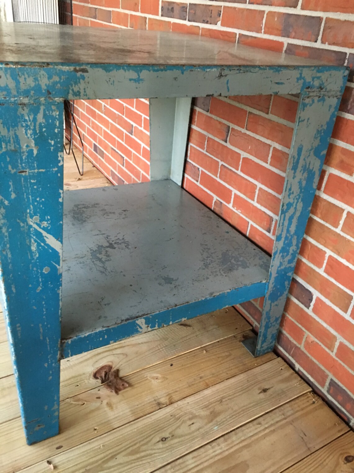 Vintage Square Steel Work Table Blue Paint Two Tier Bar - Etsy