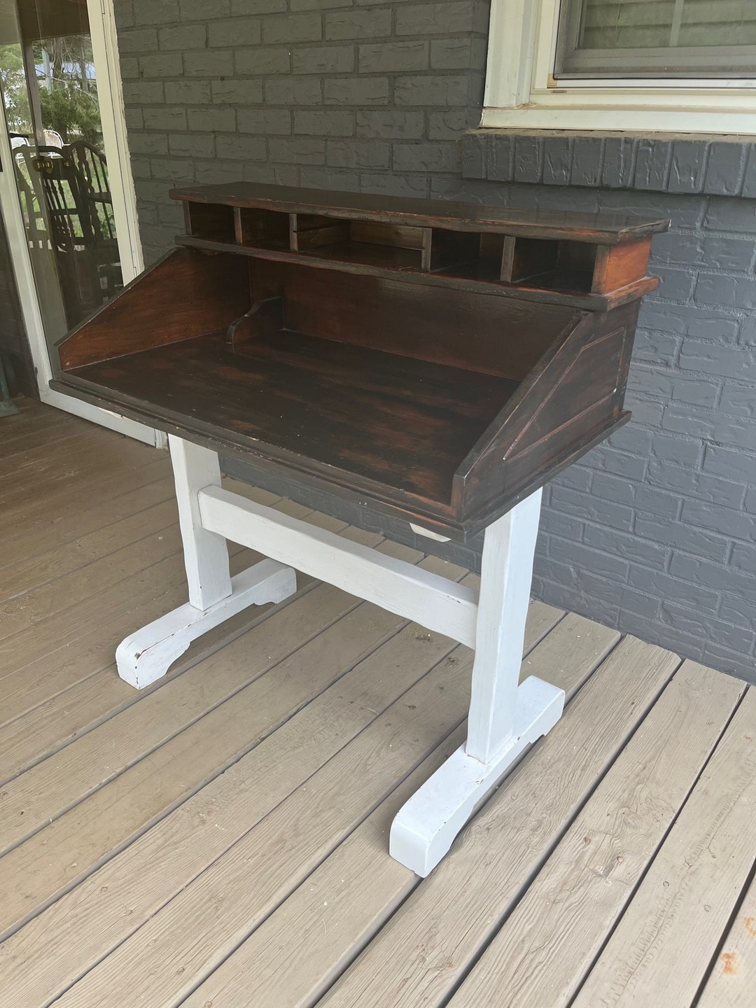 Vintage Farmhouse Slotted Trestle Desk Legs Rustic - Etsy