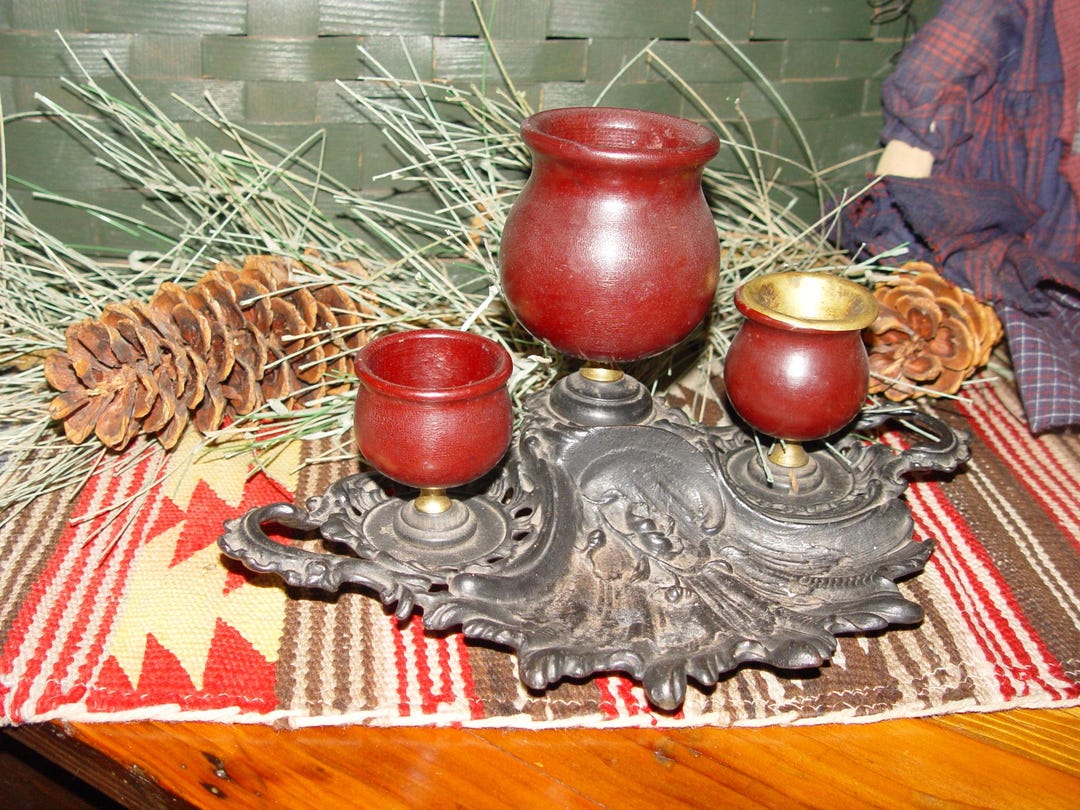Antique Victorian Wooden Treenware & Cast Triple Inkwell - Etsy