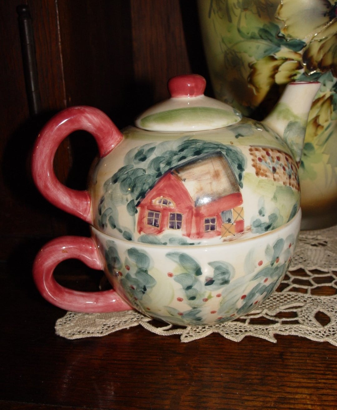 Vintage 3 Pc. Zrike Michal Sparks Teapot Set ~ Cottage & Garden Scene ...