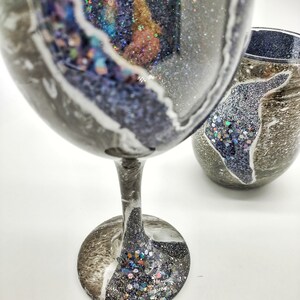Black Diamond Geode Agate Hand Pained Wine Glass in Stemmed or - Etsy