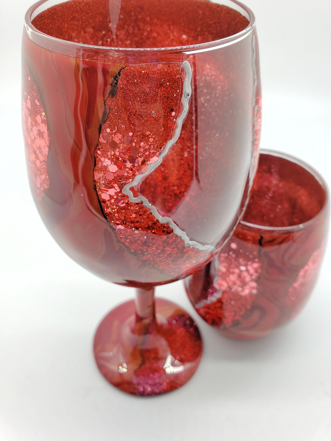 Ruby Red Geode Agate Gemstone Hand Painted Wine Glass in - Etsy