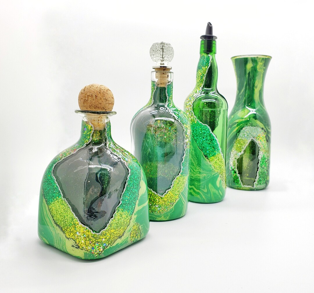 Emerald Jade Geode and Agate Inspired Assorted Bottles With Glitter ...
