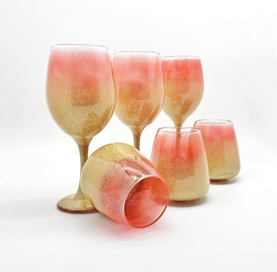 Red Gold Glitter Wine Glasses Hand Painted or Matching Bottle | Etsy