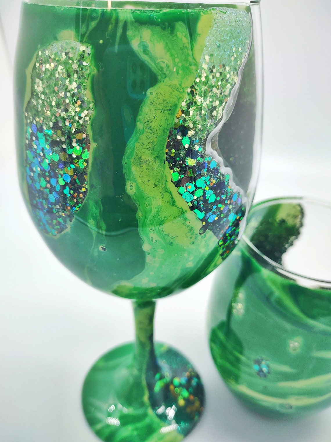Emerald Jade Geode Agate Wine Glass Hand Painted in Stemmed or - Etsy