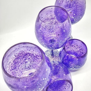 Purple Translucent Wine Glass in Stemmed or Stemless With Silver Mix ...