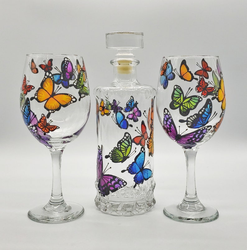 Butterfly Monarch Wine Glass Hand Painted in Stemmed or | Etsy