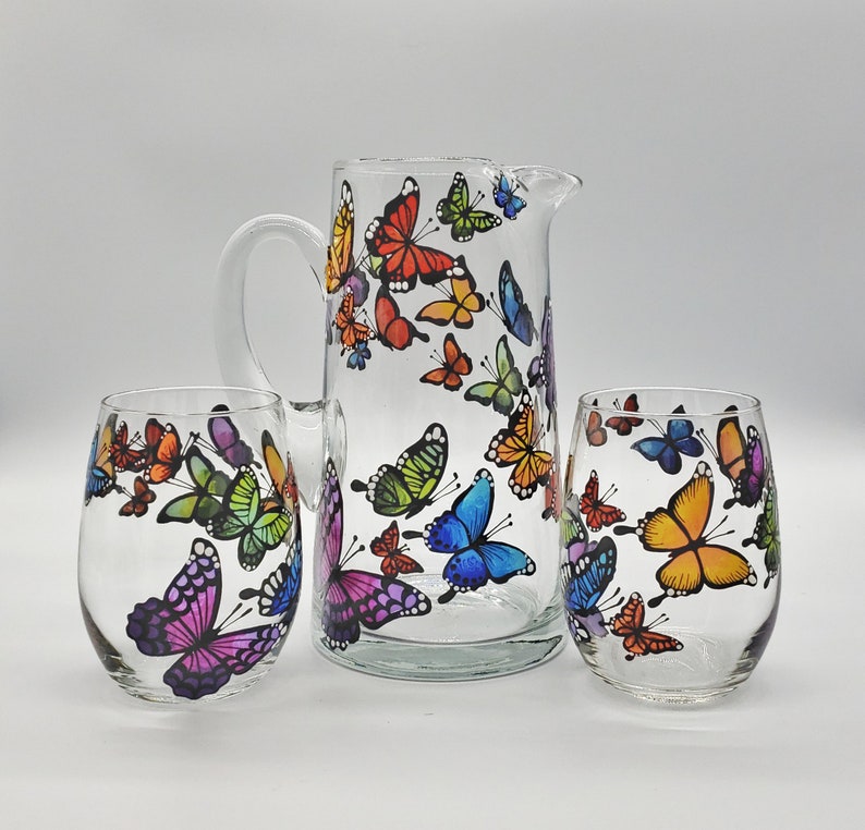 Butterfly Monarch Wine Glass Hand Painted in Stemmed or | Etsy