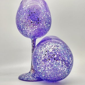 Purple Translucent Wine Glass in Stemmed or Stemless With Silver Mix ...